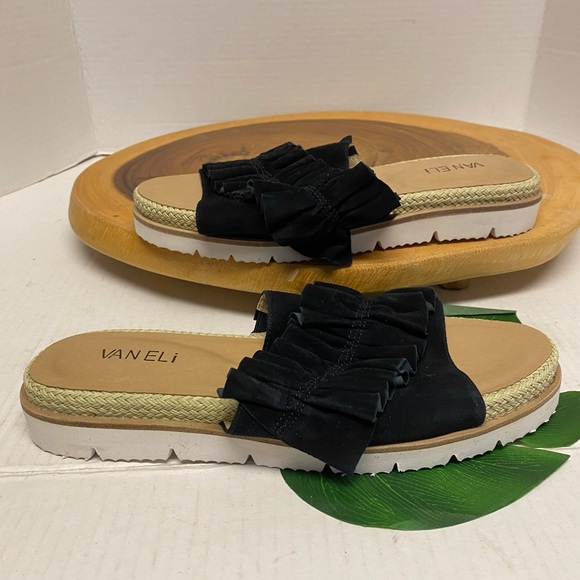 Vaneli | Shoes | Vaneli Navy Blue Ruffles Fringed Faux Suede Slides ...